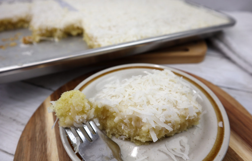 Easy Coconut Sheet Cake Recipe - The Freckled Cook