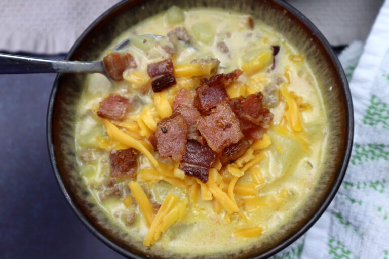 Easy Homemade Cheeseburger Bacon Soup Recipe - The Freckled Cook