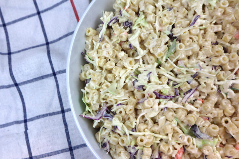 Simple Coleslaw Pasta Salad Recipe - The Freckled Cook