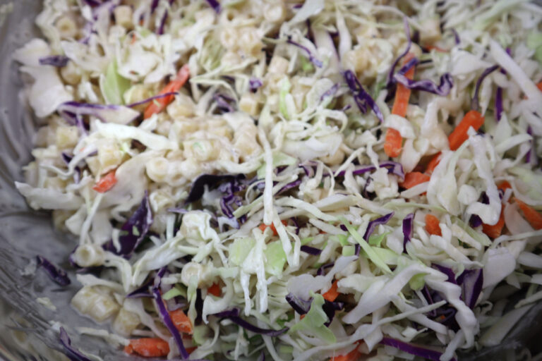Simple Coleslaw Pasta Salad Recipe - The Freckled Cook