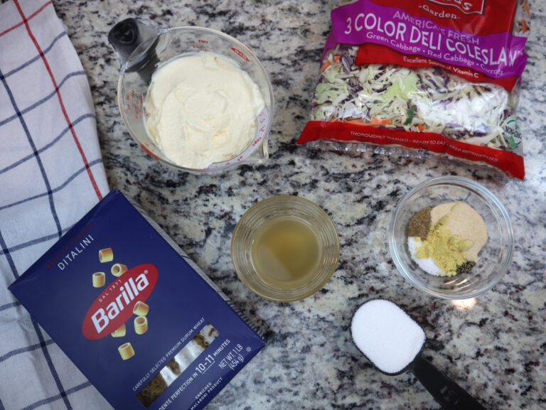 Simple Coleslaw Pasta Salad Recipe - The Freckled Cook