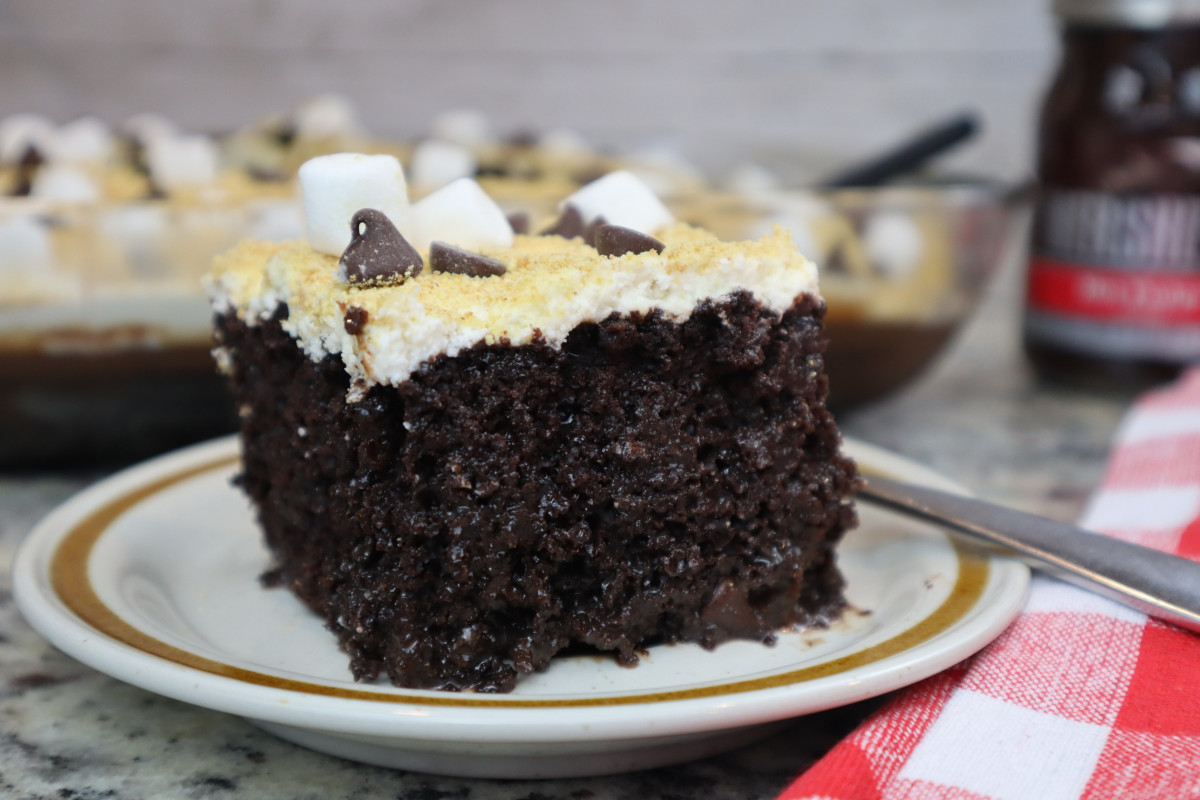 Easy Smores Cake (Poke Cake) - The Freckled Cook