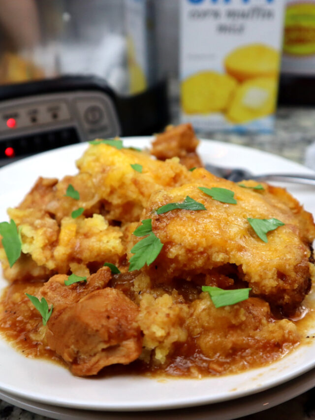 Crockpot BBQ Chicken Cornbread - The Freckled Cook