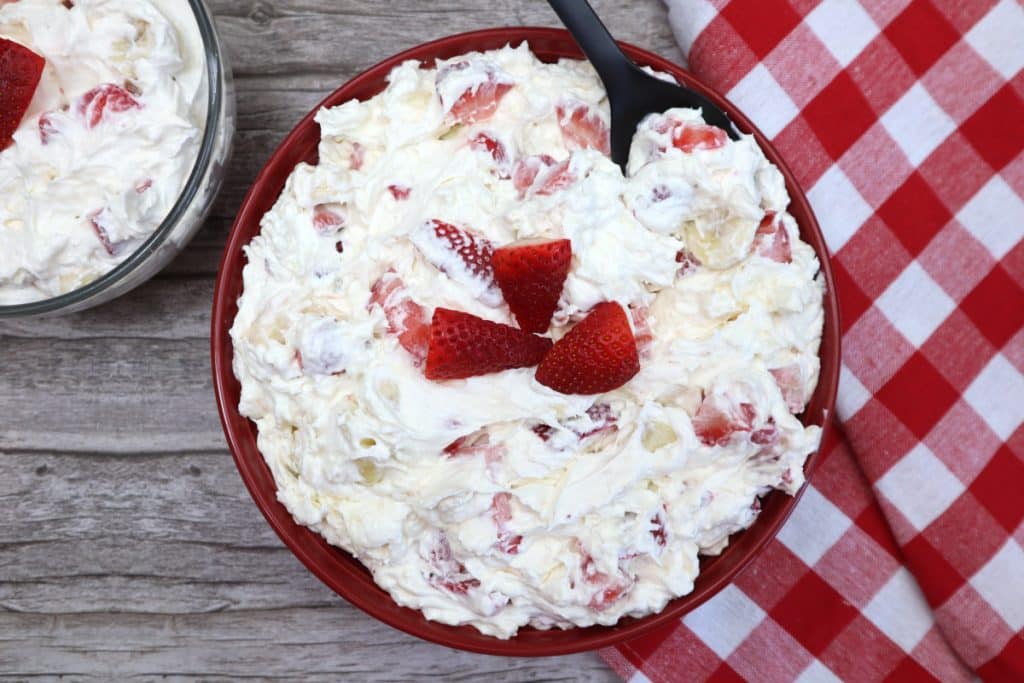 Strawberry Banana Cheesecake Salad Recipe - The Freckled Cook